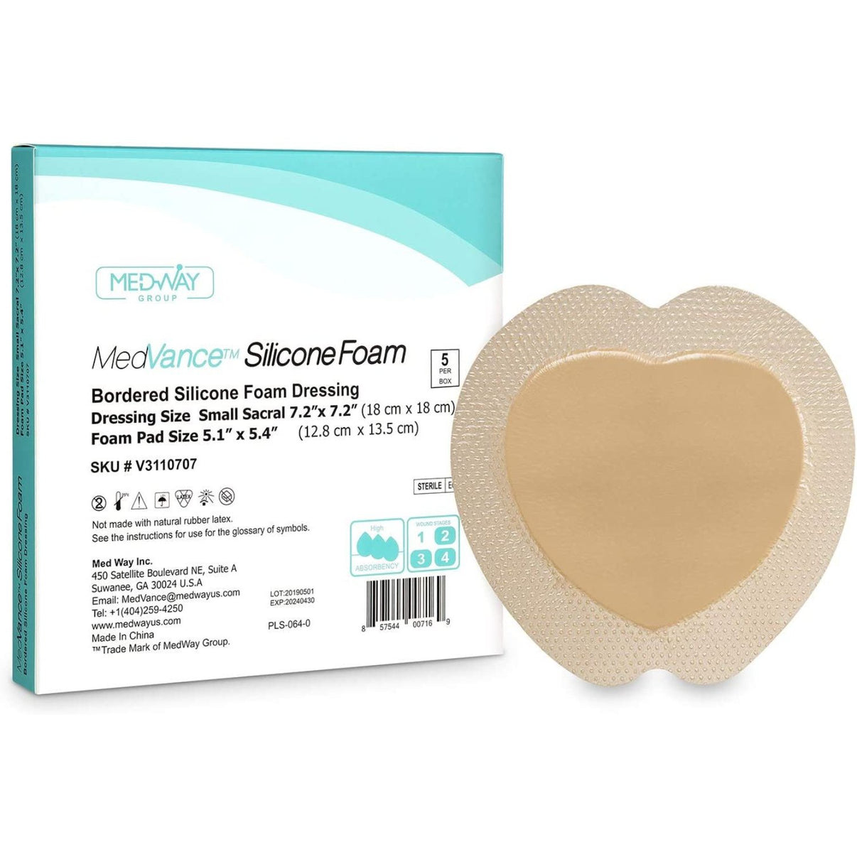 MedVance Silicone Bordered Adhesive Sacral Wound Dressing, 7"x 7", Box ...